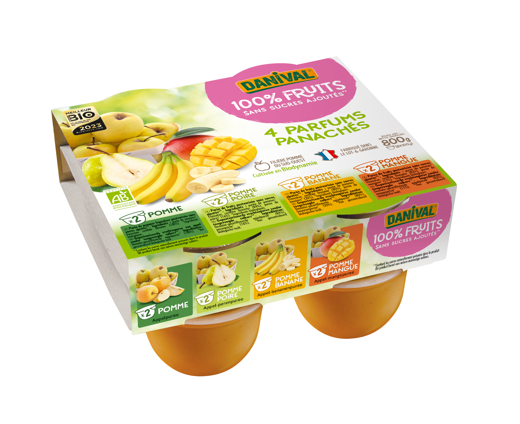 3030874 Purée 100% Fruit Panachée bio 8 x 100g - Danival
