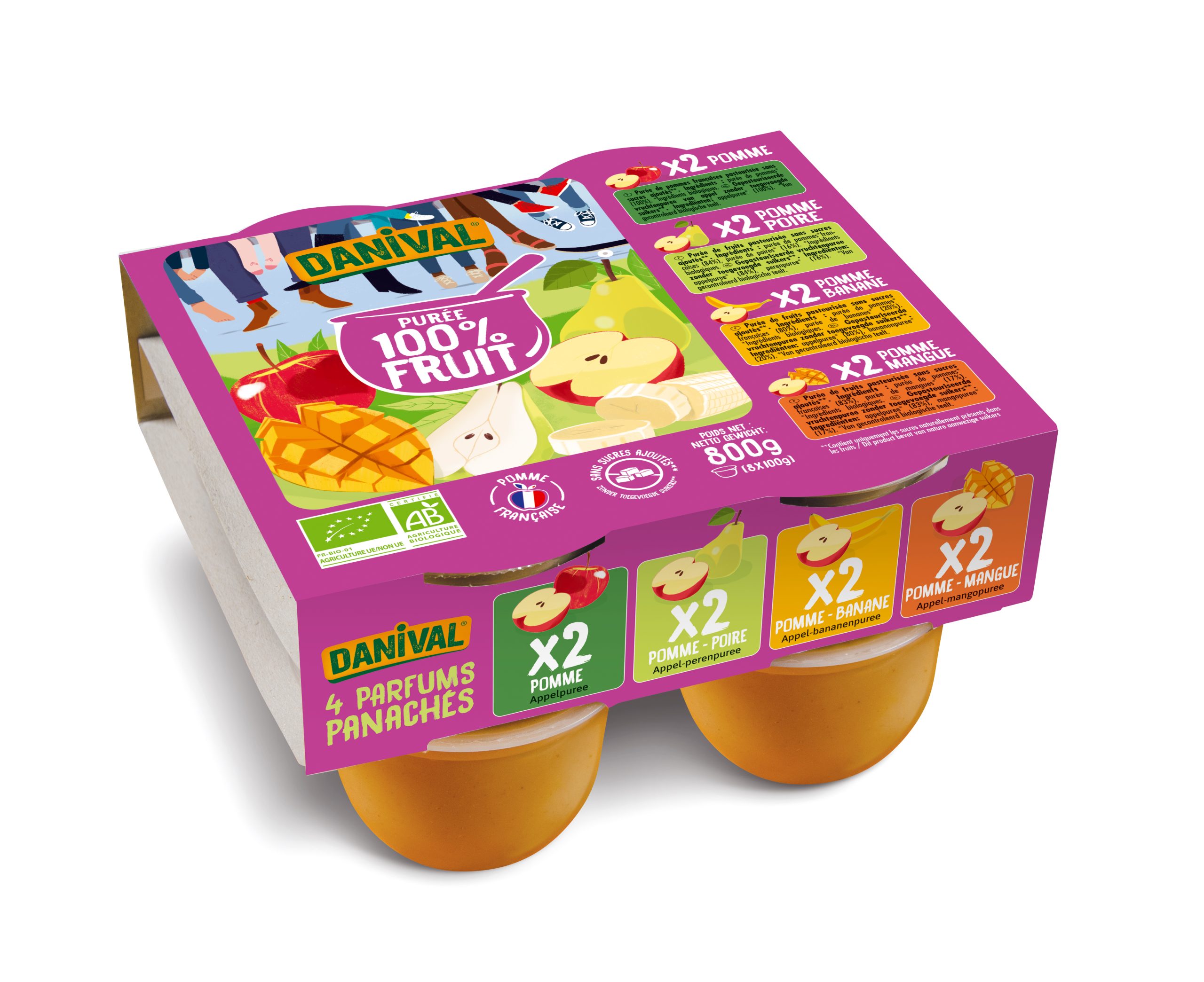 3030874 Purée 100% Fruit Panachée bio 8 x 100g - Danival