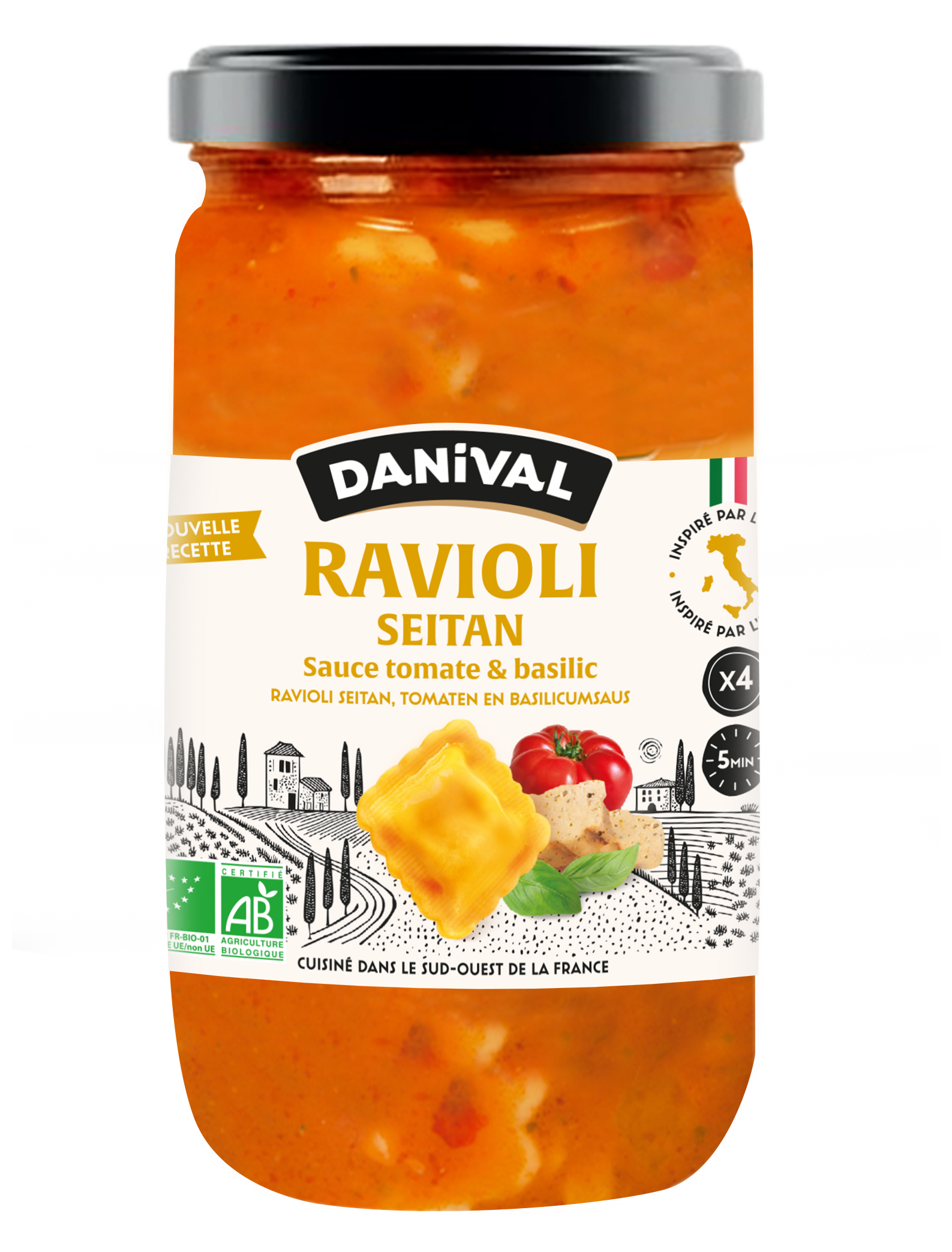 00173 Ravioli seitan, sauce tomate & basilic bio 670g - Danival